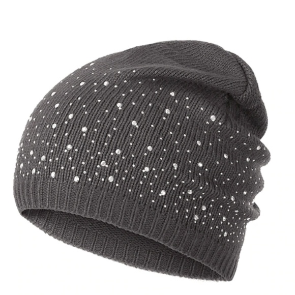 Accessories | Rhinestone Starkly Gray Beanie Cap | Poshmark